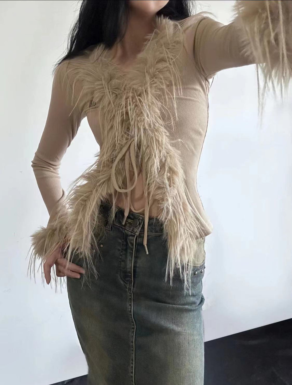 Elegant Fuzzy Furry Collar Knitwear