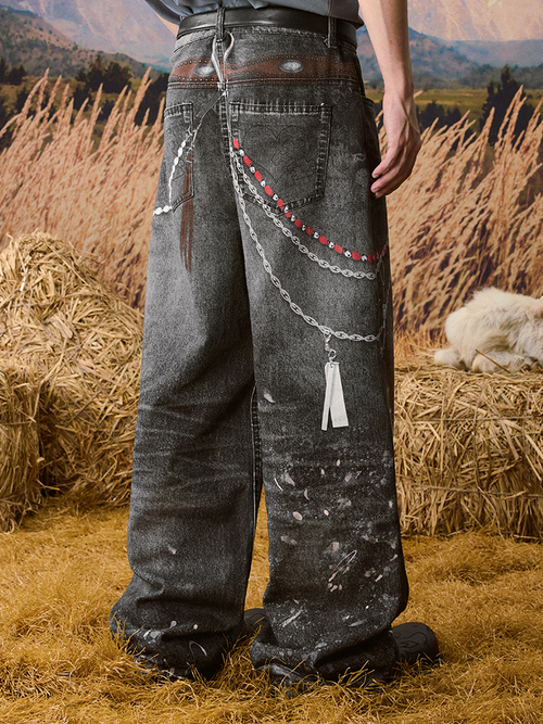 3D Chain Print Vintage Jeans | Chiclara