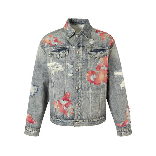 Elegant Evening Lace Printed Patchwork Denim Jacket
