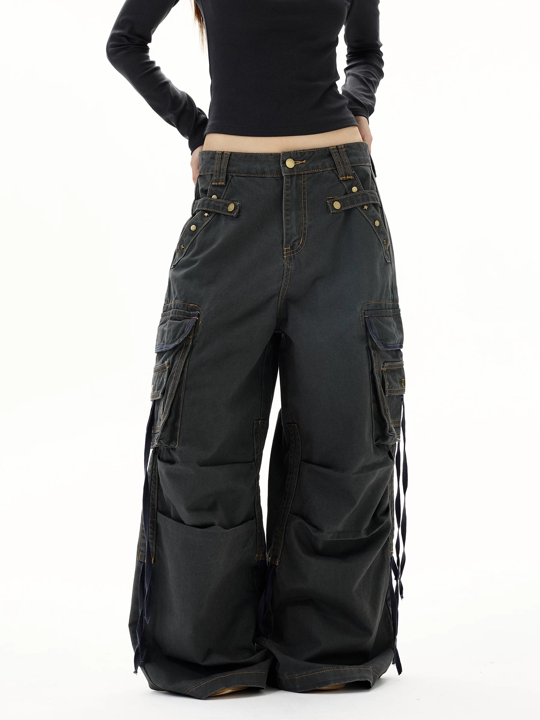 Astro Deck Wide-Leg Strap Cargo Jeans | Chiclara