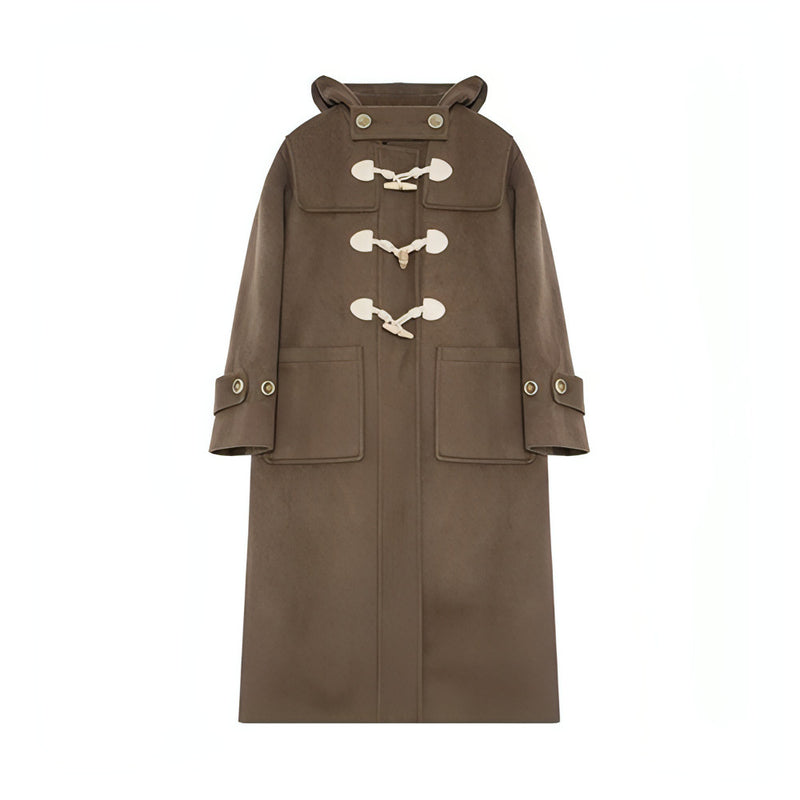 Winter Thicken College Style Hooded Mid-Length Melton Wool Coat for