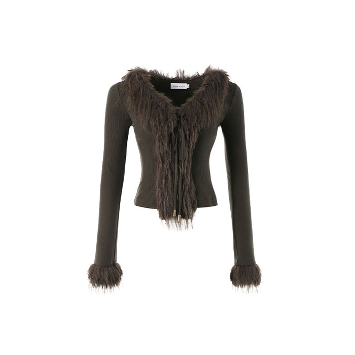 Elegant Fuzzy Furry Collar Knitwear