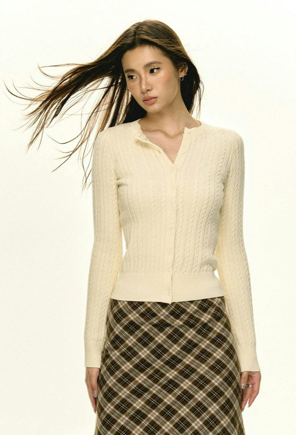 Button Cable Knit Cropped Cardigan | Chiclara