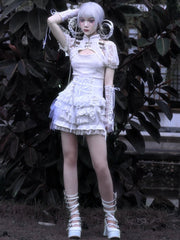 Gothic Lolita Shorts with White Layered Lace Ruffles