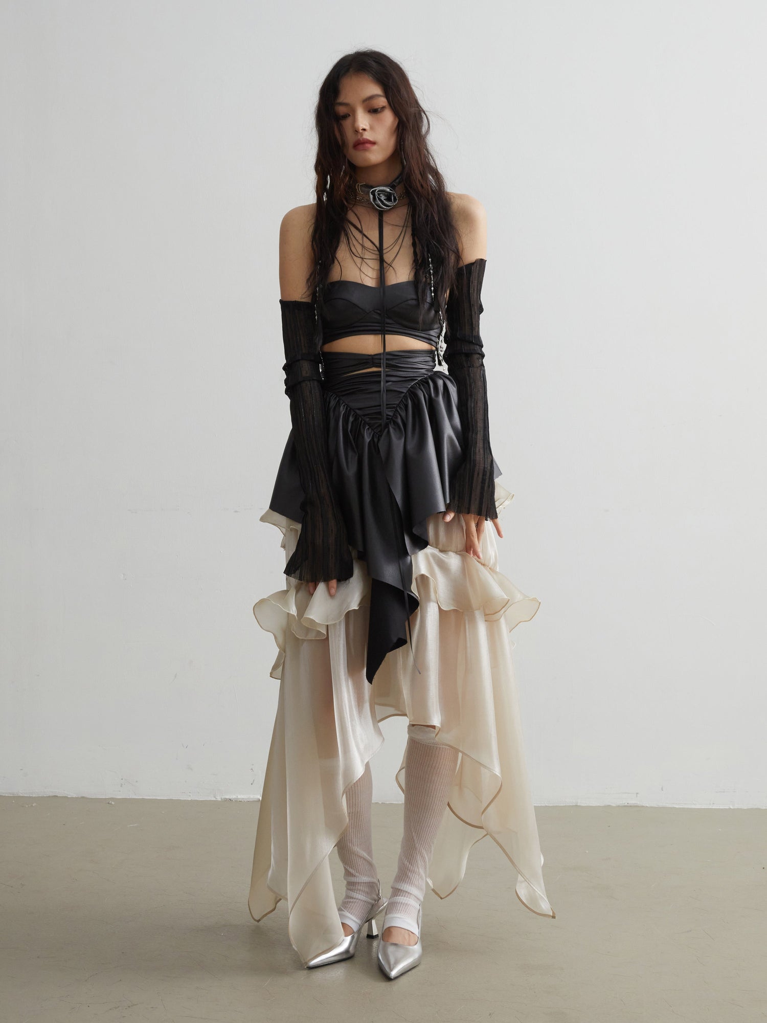 Elegant Ruffled Matte Pu Leather Crop Top by JNYLON STUDIOS | Chiclara