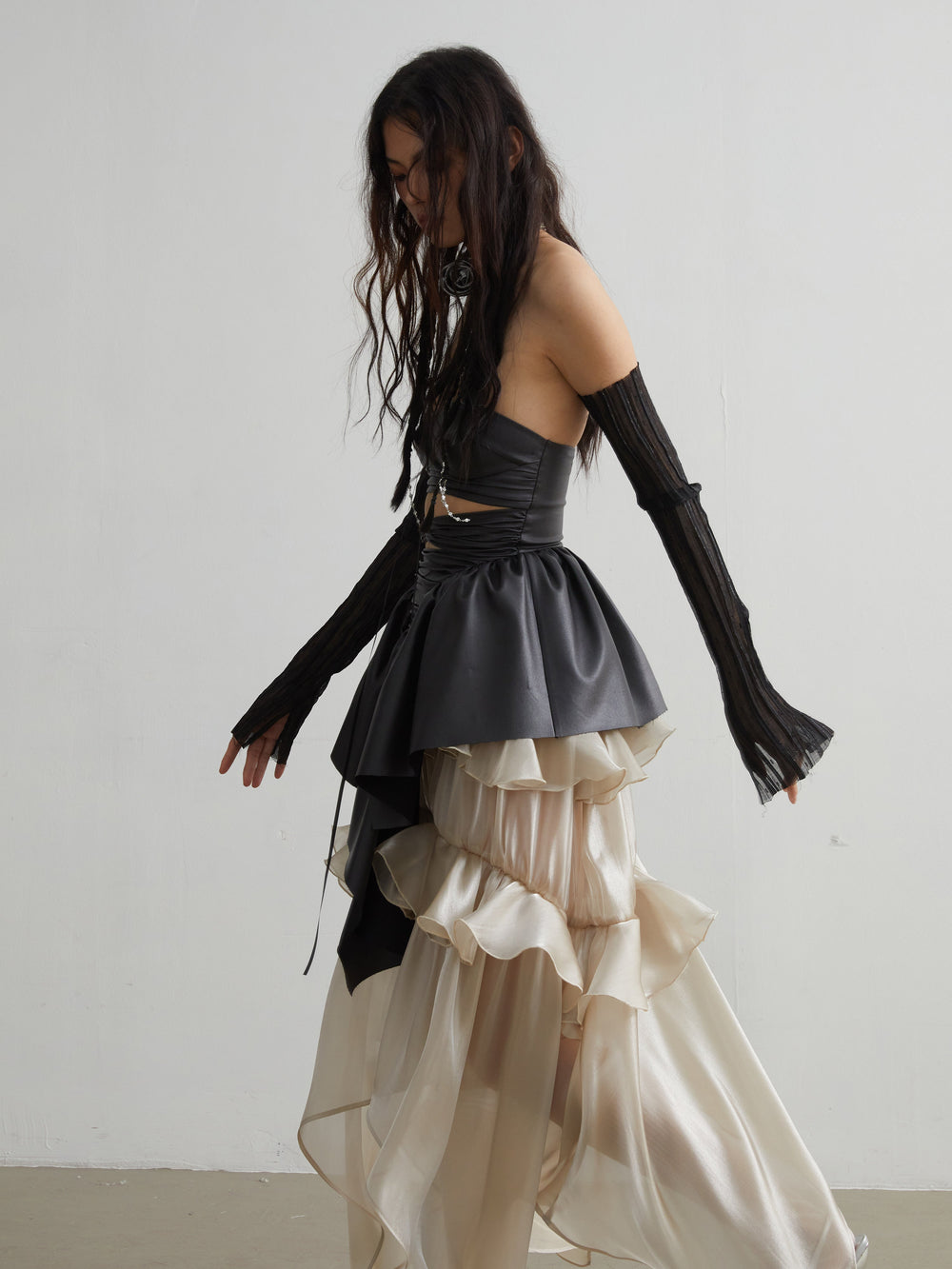 Elegant Ruffled Matte Pu Leather Crop Top by JNYLON STUDIOS | Chiclara