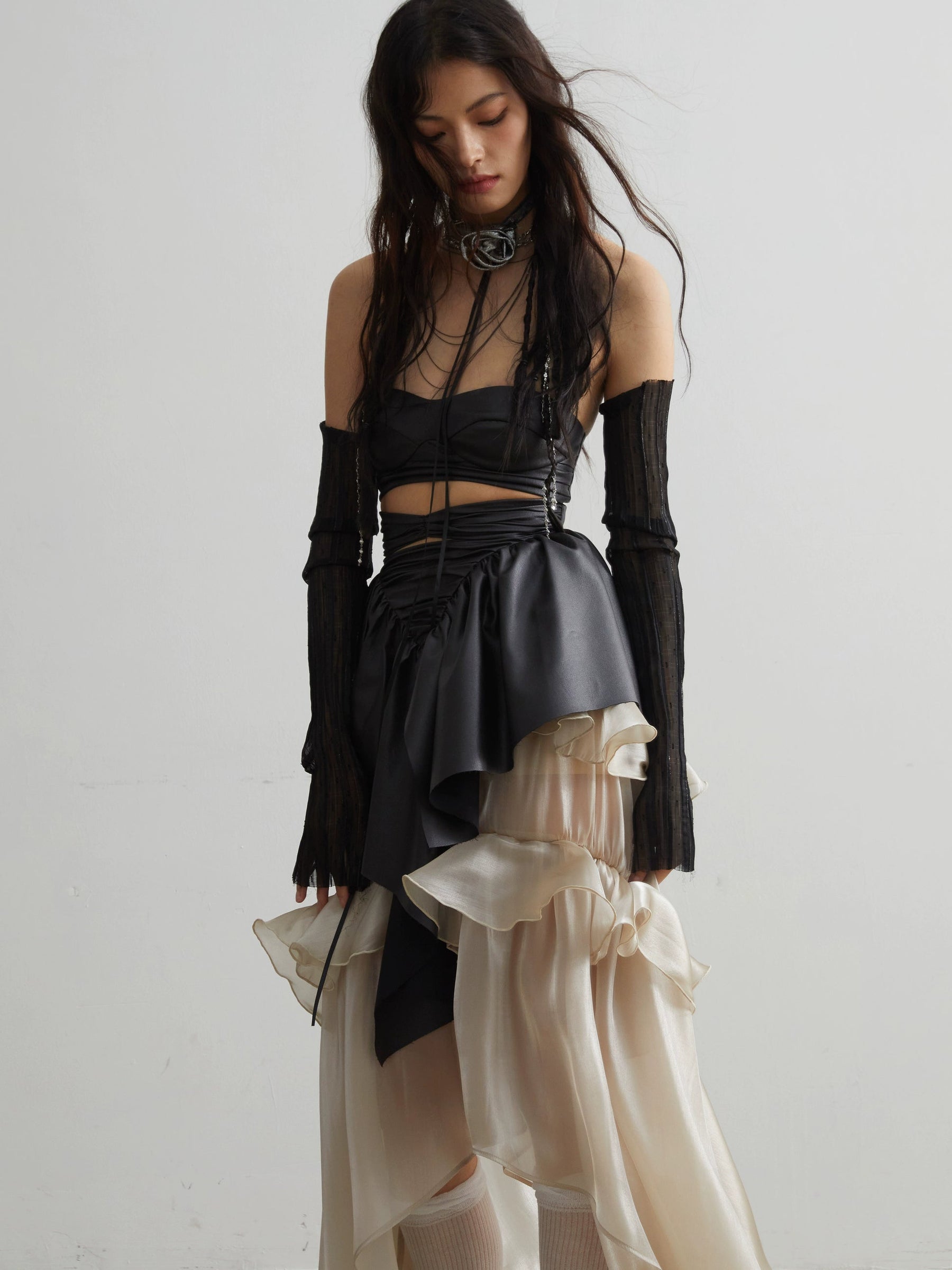 Elegant Ruffled Matte Pu Leather Crop Top by JNYLON STUDIOS | Chiclara