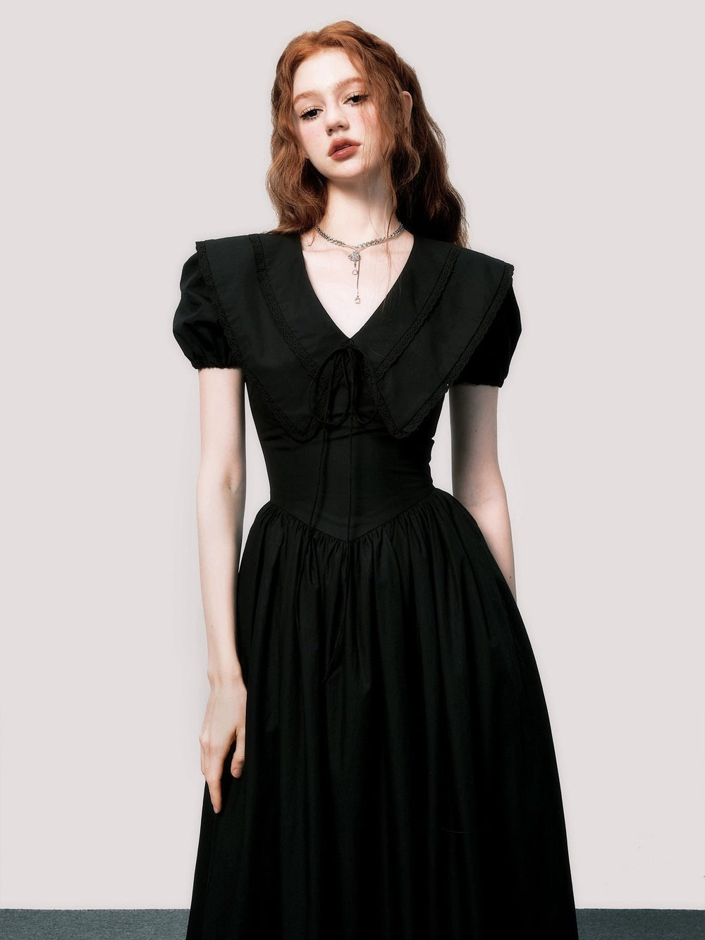 Elegant V Neck Puff Sleeve Little Black Dress